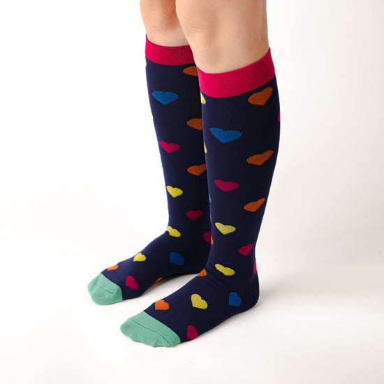 Compression Socks Australia | TheraSocks Knee High | Navy Hearts ...